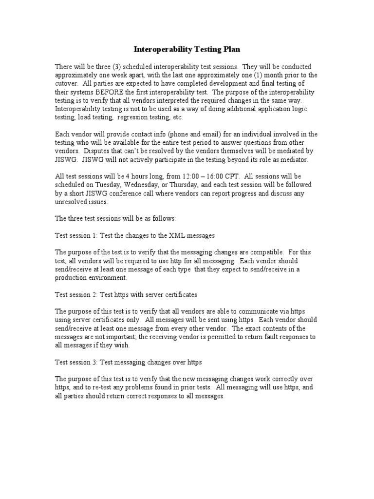 Interoperability Testing Plan | PDF | Interoperability | Software