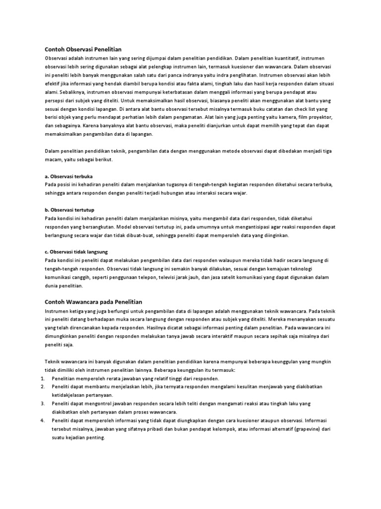 Contoh Observasi Penelitian | PDF