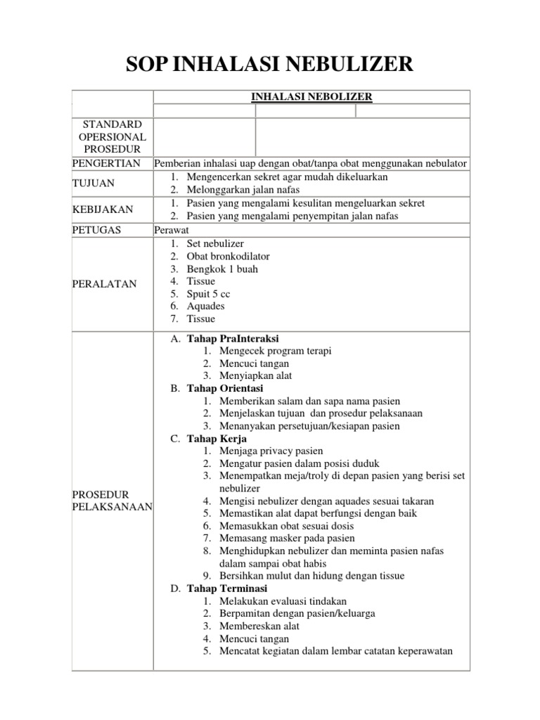 Sop Inhalasi Nebulizer | PDF
