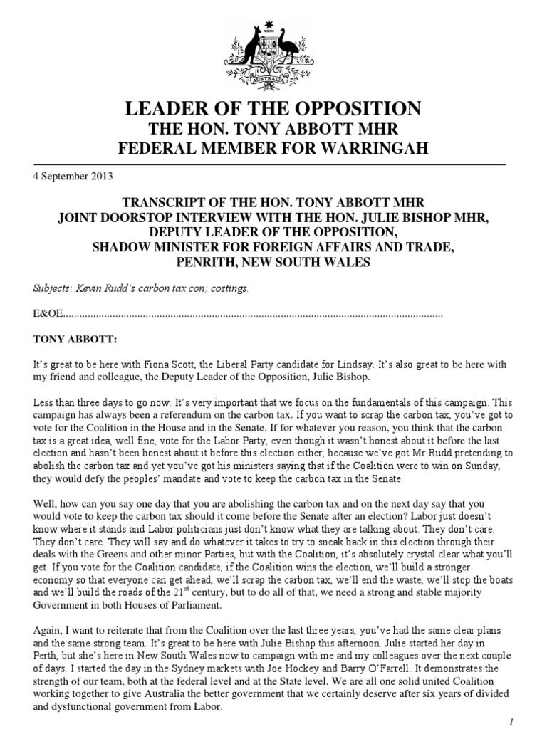 13-09-04 Joint Doorstop Interview Penrith New South Wales PDF | PDF ...