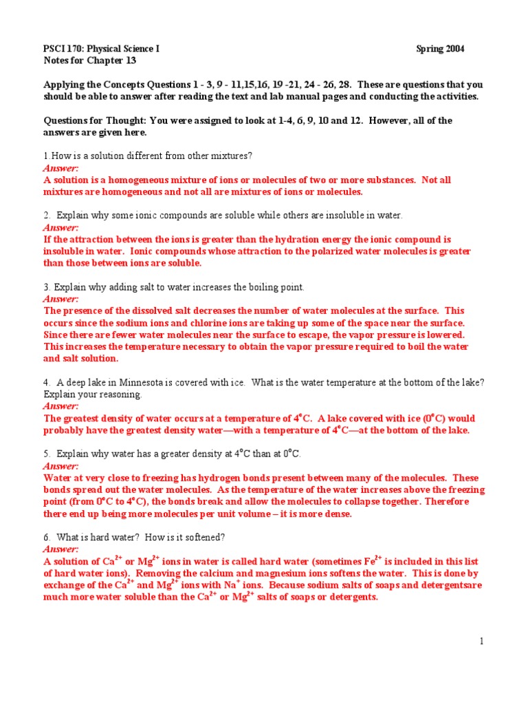 Chapter 13 Physical Science Notes | PDF | Acid | Solution