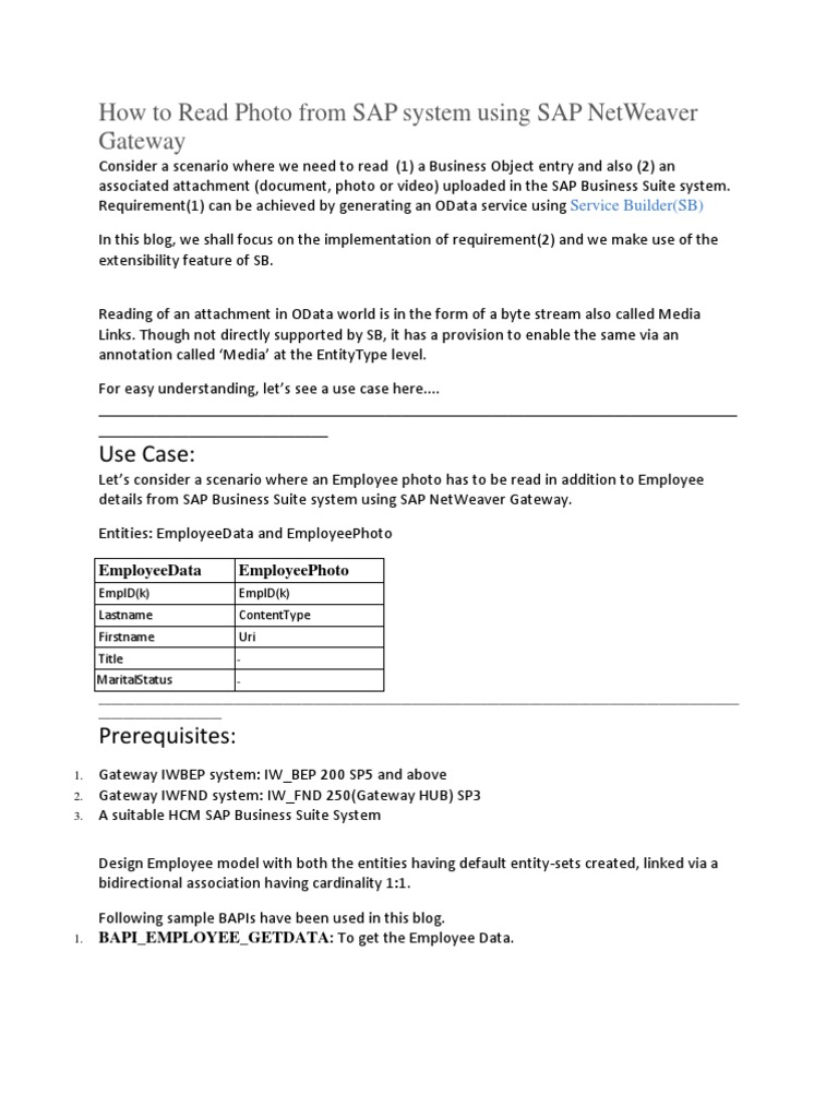How To Read Photo From SAP System Using SAP NetWeaver Gateway | PDF | Runtime System | Hypertext ...