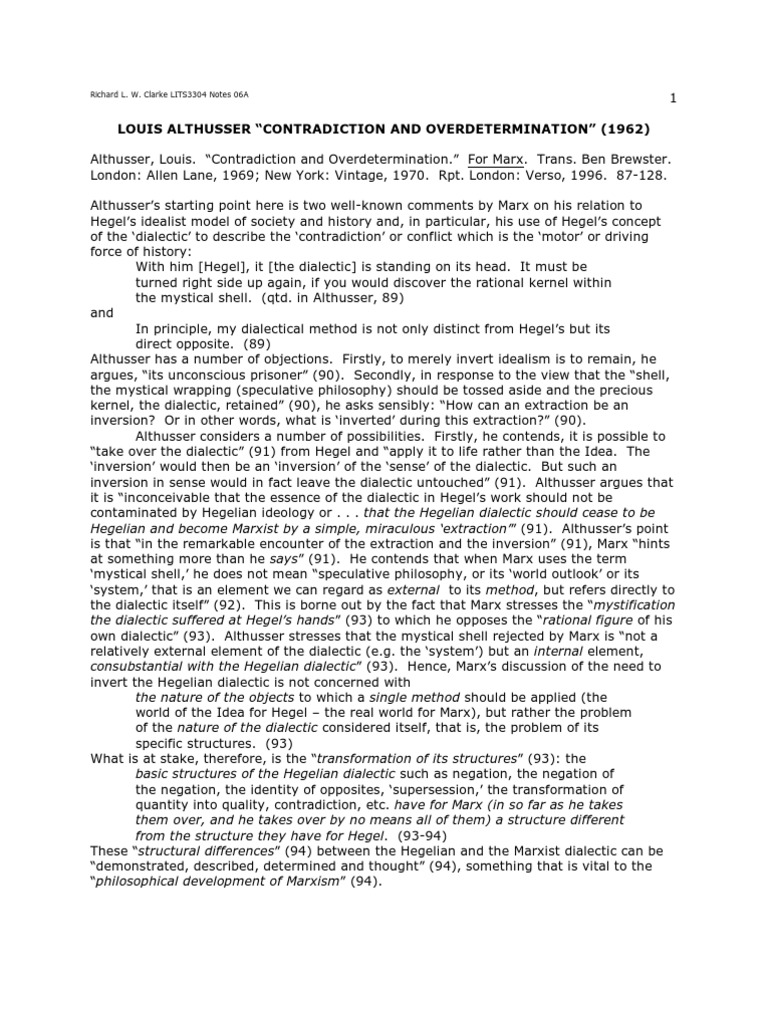 Contradiction and Overdetermination | PDF | Louis Althusser | Dialectic