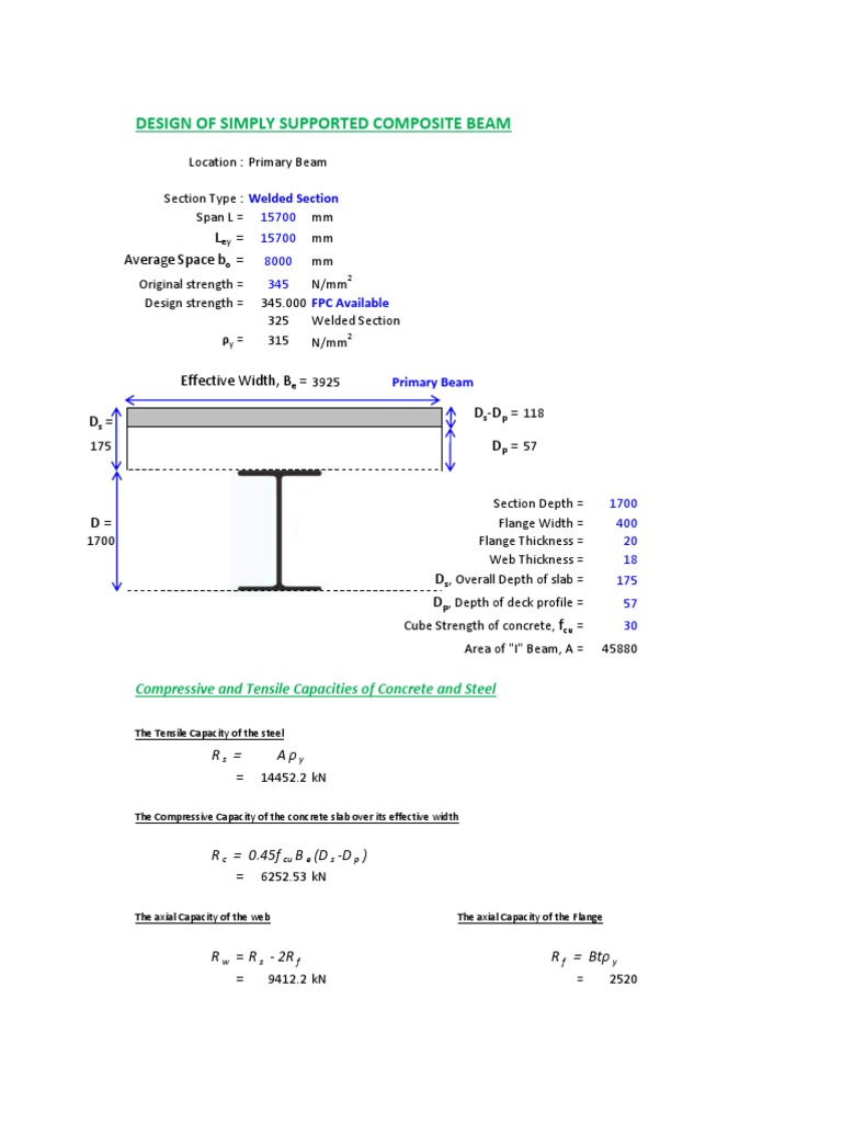 Composite Beam Simply Supported Design | PDF | Beam (Structure) | Bending