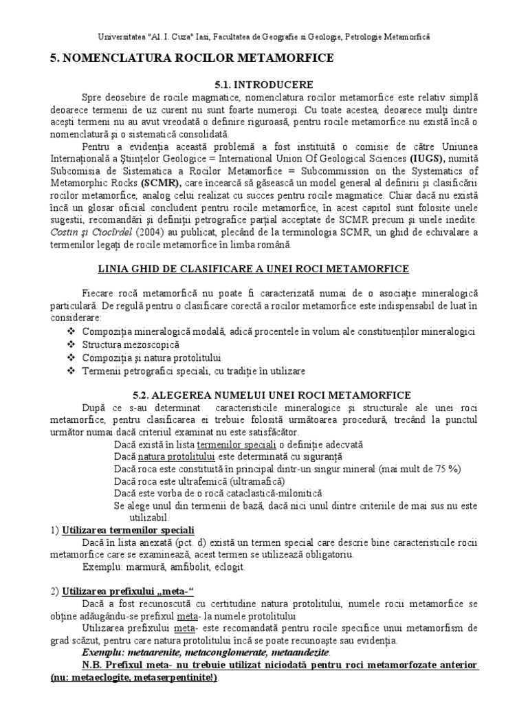 Nomenclatura Rocilor Metamorfice | PDF