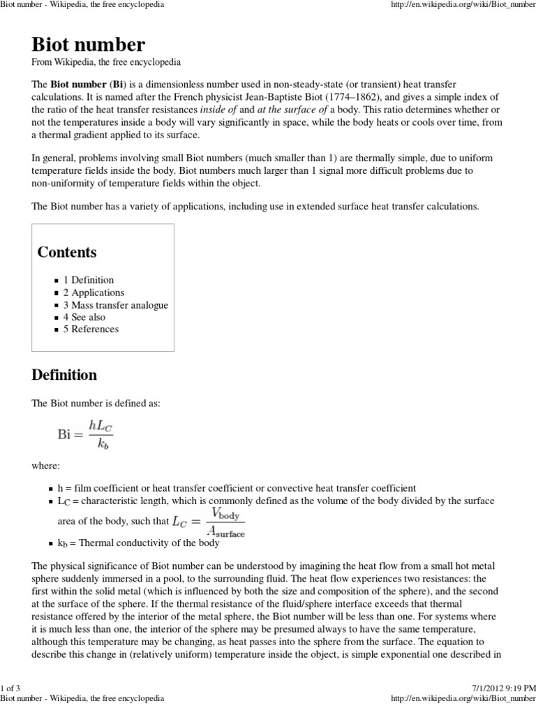 Biot Number - Wikipedia, The Free Encyclopedia | Physical Quantities ...