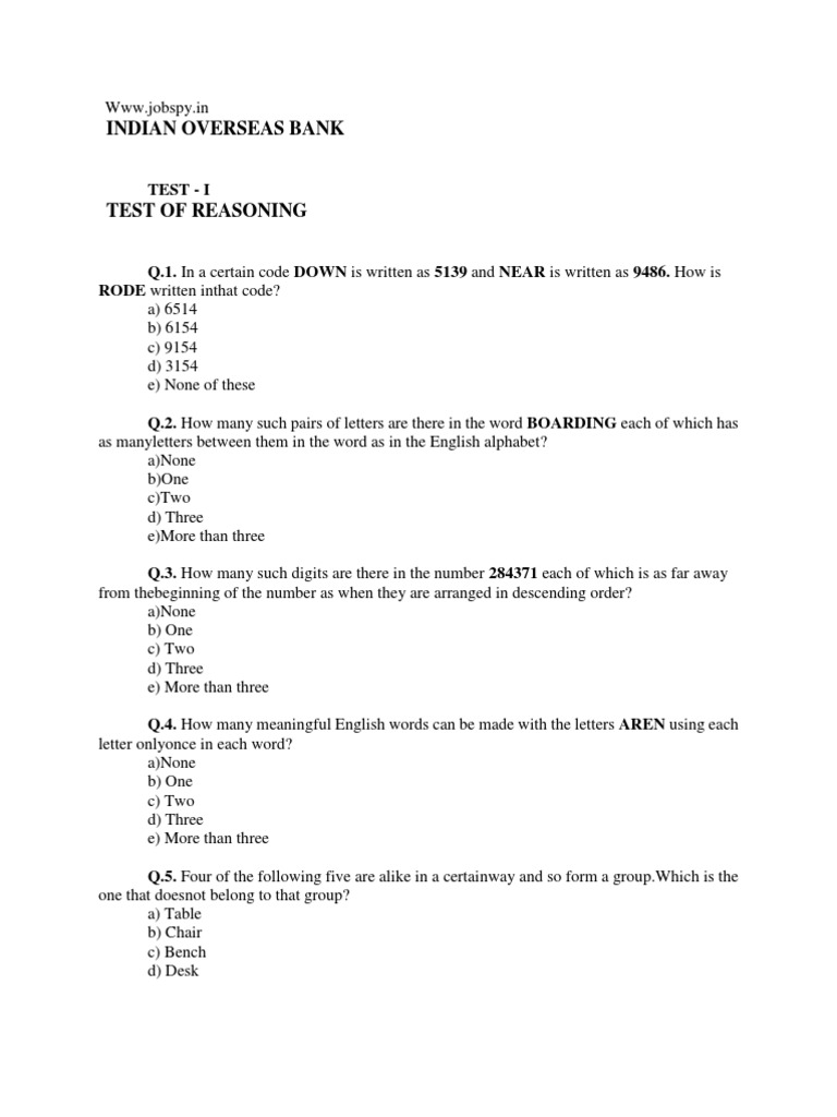 IBPS PO Model Paper Indian Overseas Bank Probationary Officer Exam ...