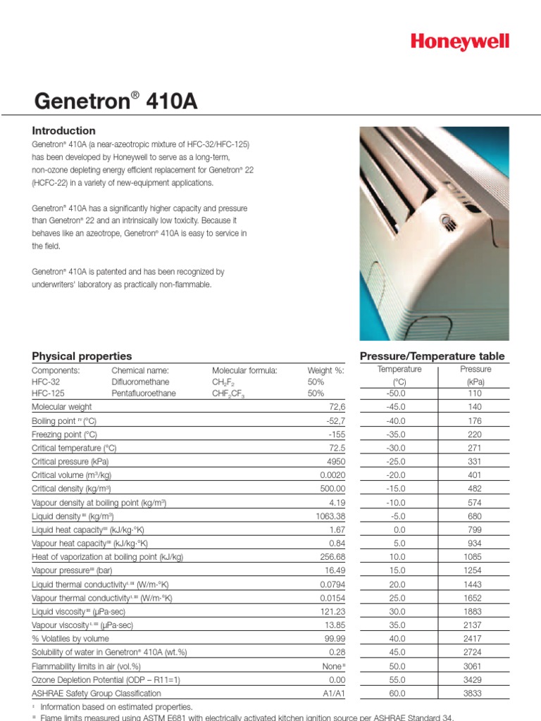 Honeywell Genetron Az20 Technical Specs | PDF | Pressure | Phases Of Matter