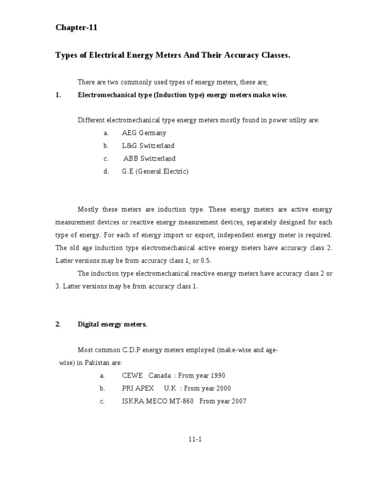 Chapter-11 Types of Energy Meters & Accuracy Class | PDF | Electronics ...