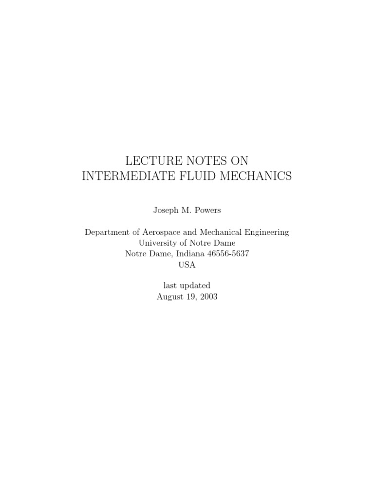 Intermediate Fluid Mechanics Lecture Notes | PDF | Euclidean Vector ...