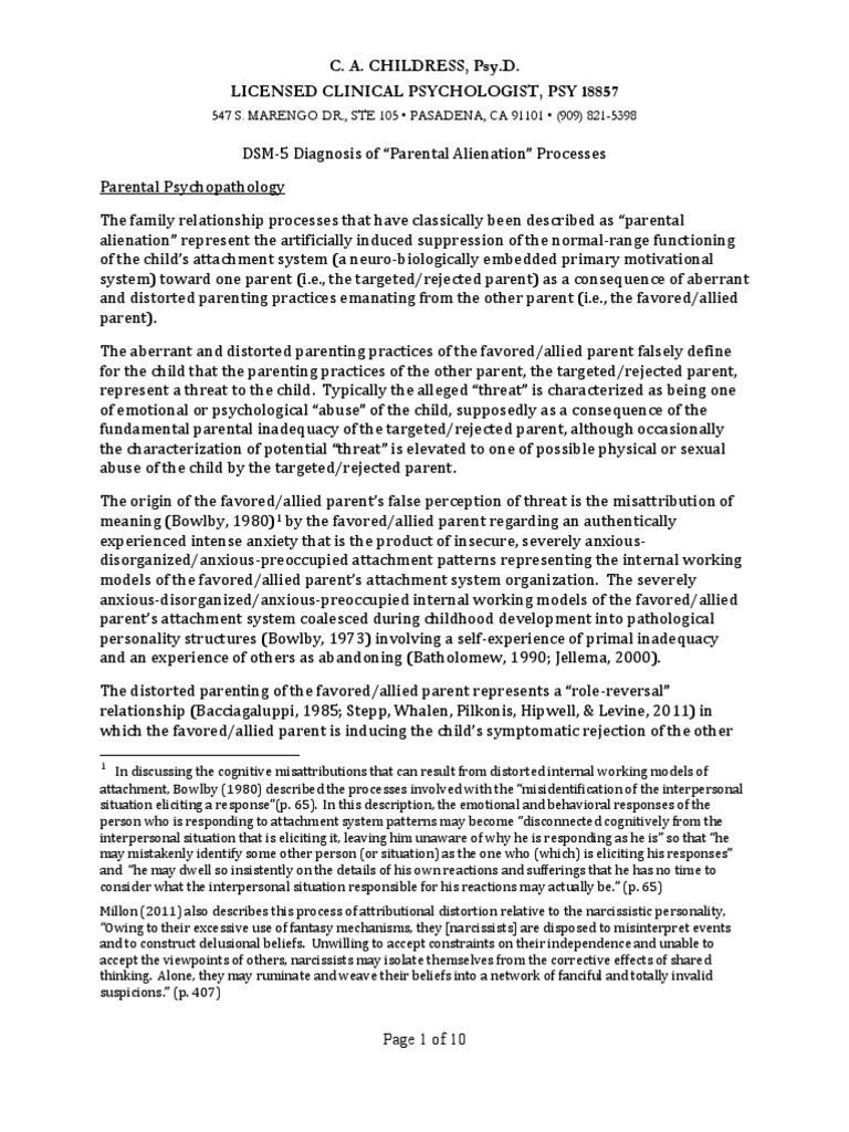 Dr. Craig Childress: DSM-5 Diagnosis of "Parental Alienation" Processes ...