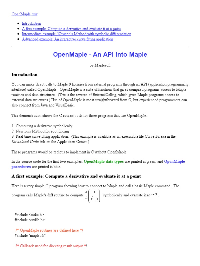 Open Maple | PDF | C (Programming Language) | Application Programming ...