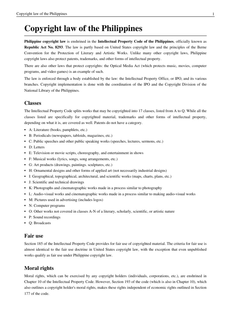 Philippine Copyright Law Overview | PDF | Copyright | Fair Use