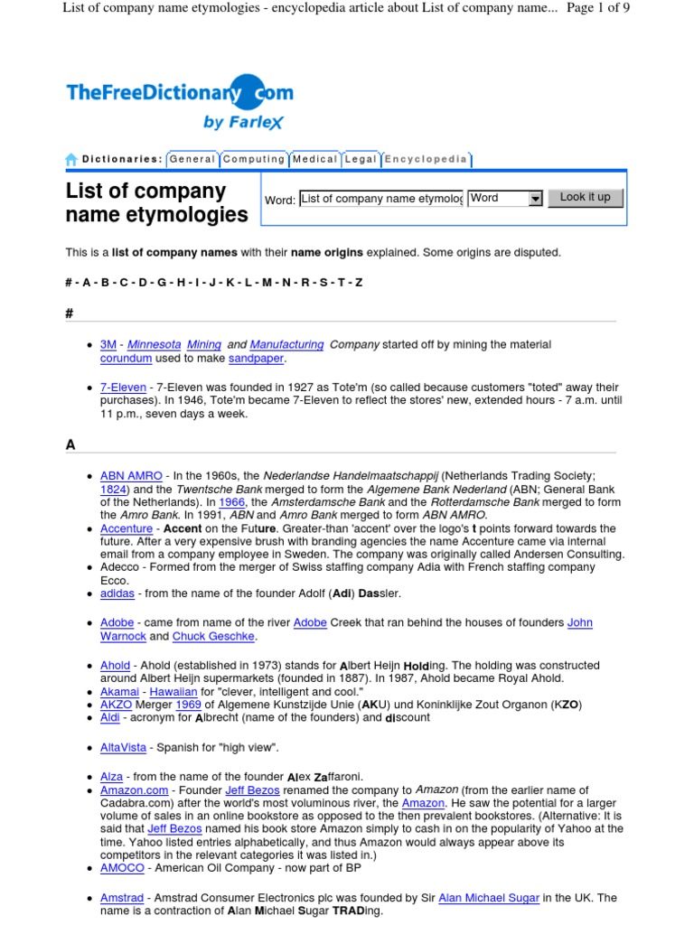 List of Company Name Etymologies | PDF | Novartis | Dictionary