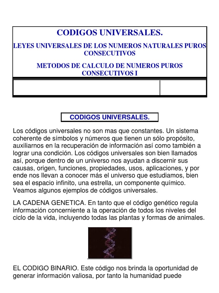 Leyes universales de los números naturales y códigos universales que ...