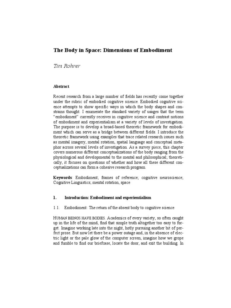 Tim Rohrer | PDF | Embodied Cognition | Cognitive Science