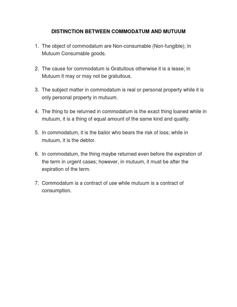 Commodatum and Mutuum | PDF
