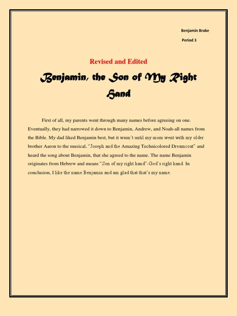 The Meaning of My Name: Benjamin | PDF