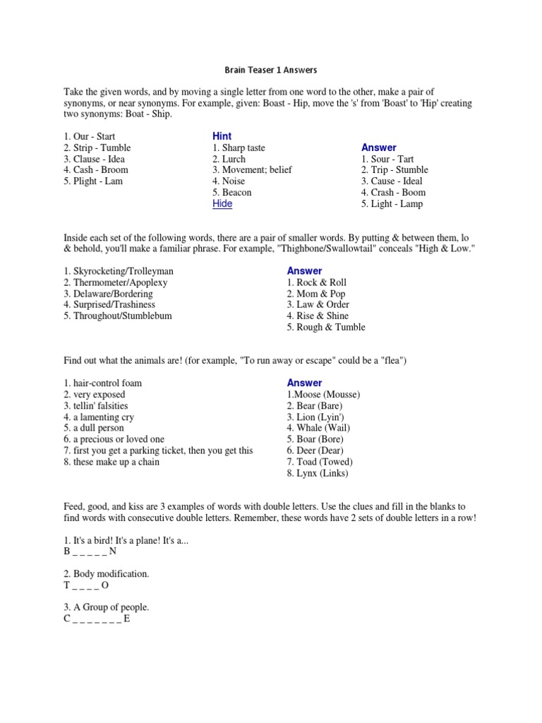 Brain Teaser 1 Answers | PDF