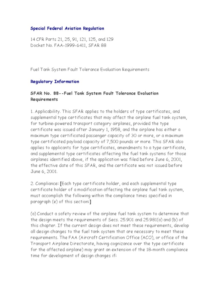 SFAR 88 - Special Federal Aviation Regulation | PDF | Airplane ...