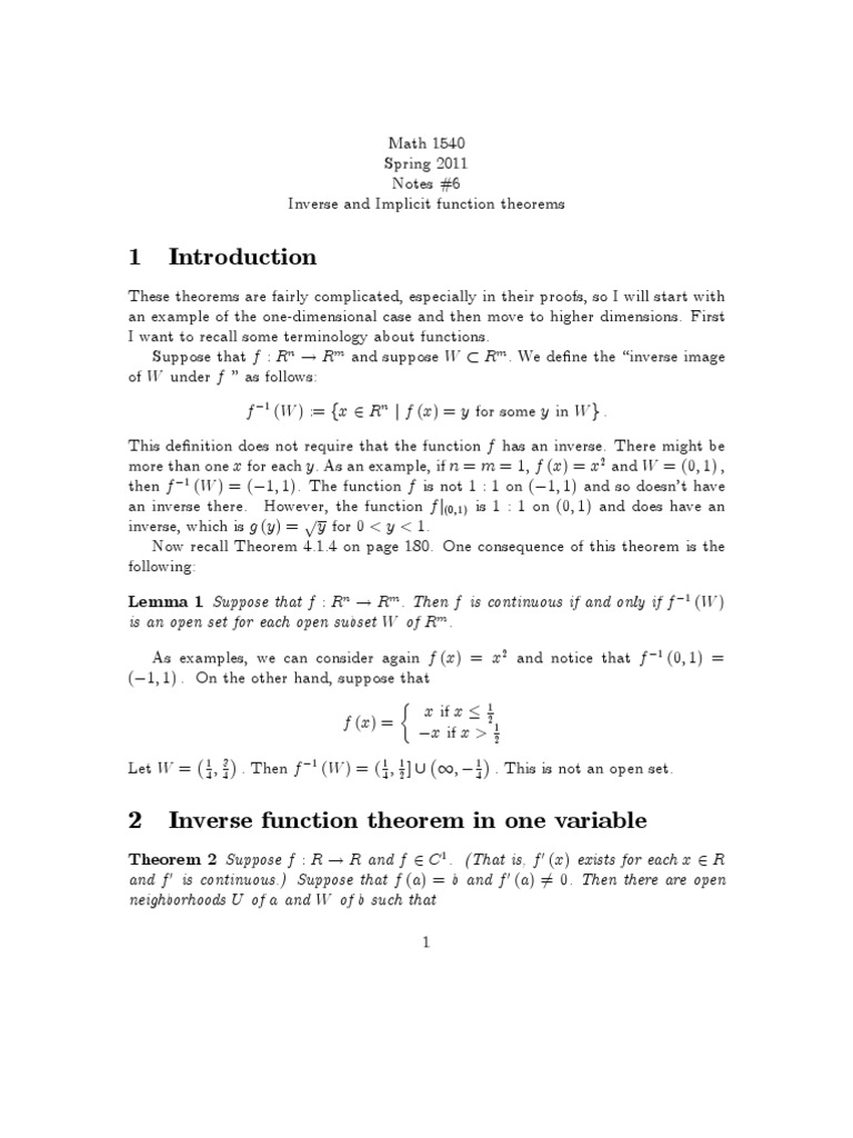 Inverse Mapping Theorem PDF | PDF | Mathematical Objects | Mathematical ...