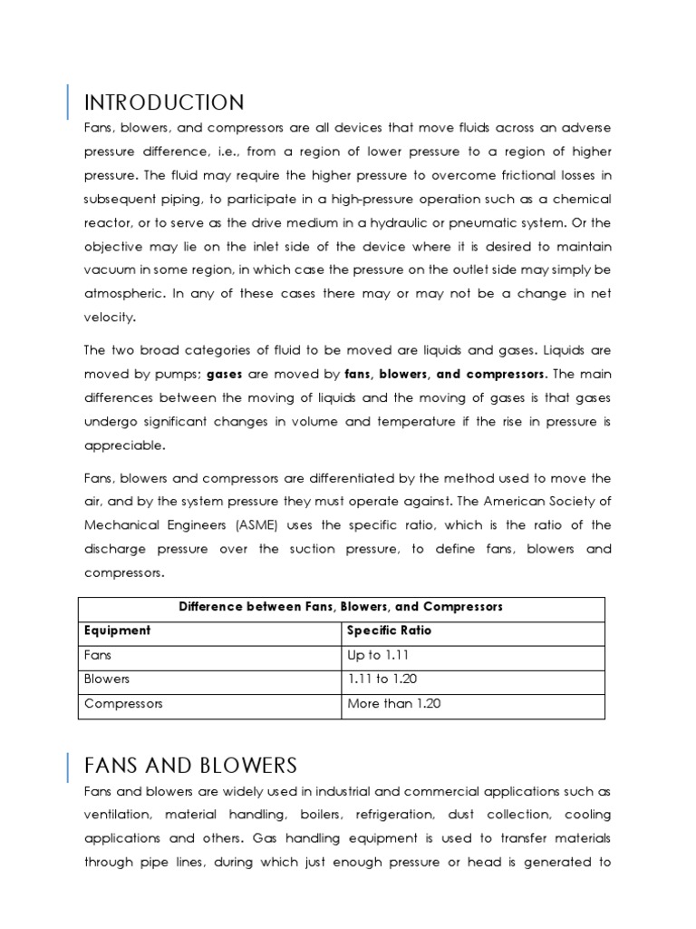 A Comparison of Fans, Blowers, and Compressors: Definitions ...