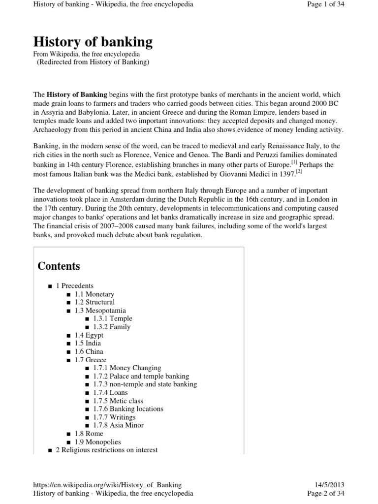 Wiki History of Banking | PDF | Banks | Banking