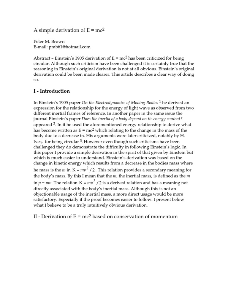 E MC2 Proof | PDF | Momentum | Mass