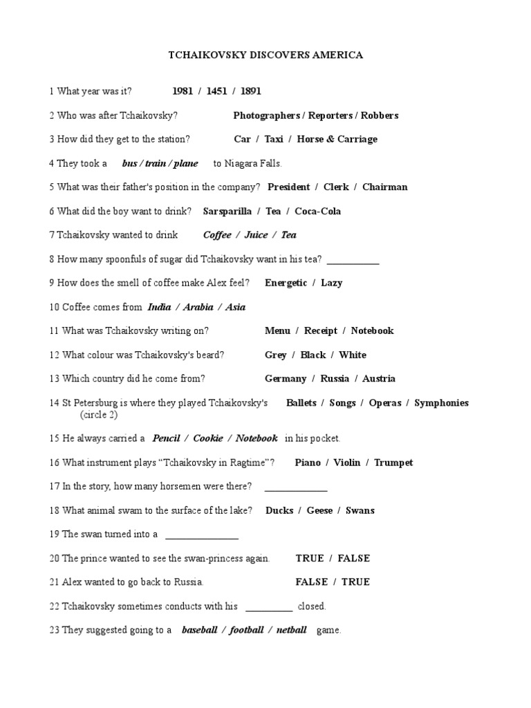Tchaikovsky Discovers America Listening Questions | PDF | Pyotr Ilyich ...