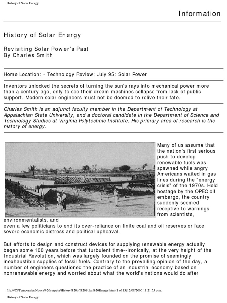 History of Early Solar Energy Pioneers | PDF | Solar Energy | Solar Power