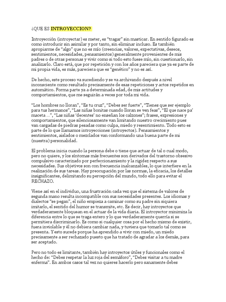 Que Es Introyeccion | PDF | Psicoterapia | Temor
