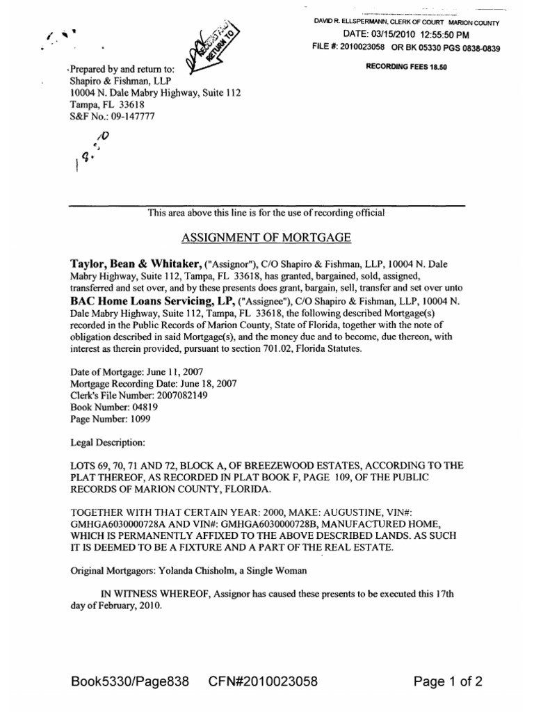 Assignment of Mortgage, TB&W Erla Carter-Shaw & Nigels Laura Forgery ...