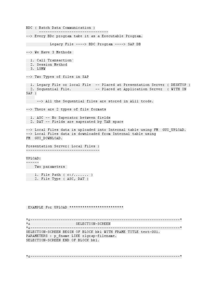Batch Data Communication Bdc File Upload And Download Using Call