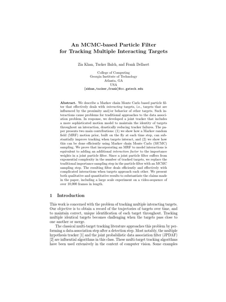 An MCMC-based Particle Filter For Tracking Multiple Interacting Targets ...