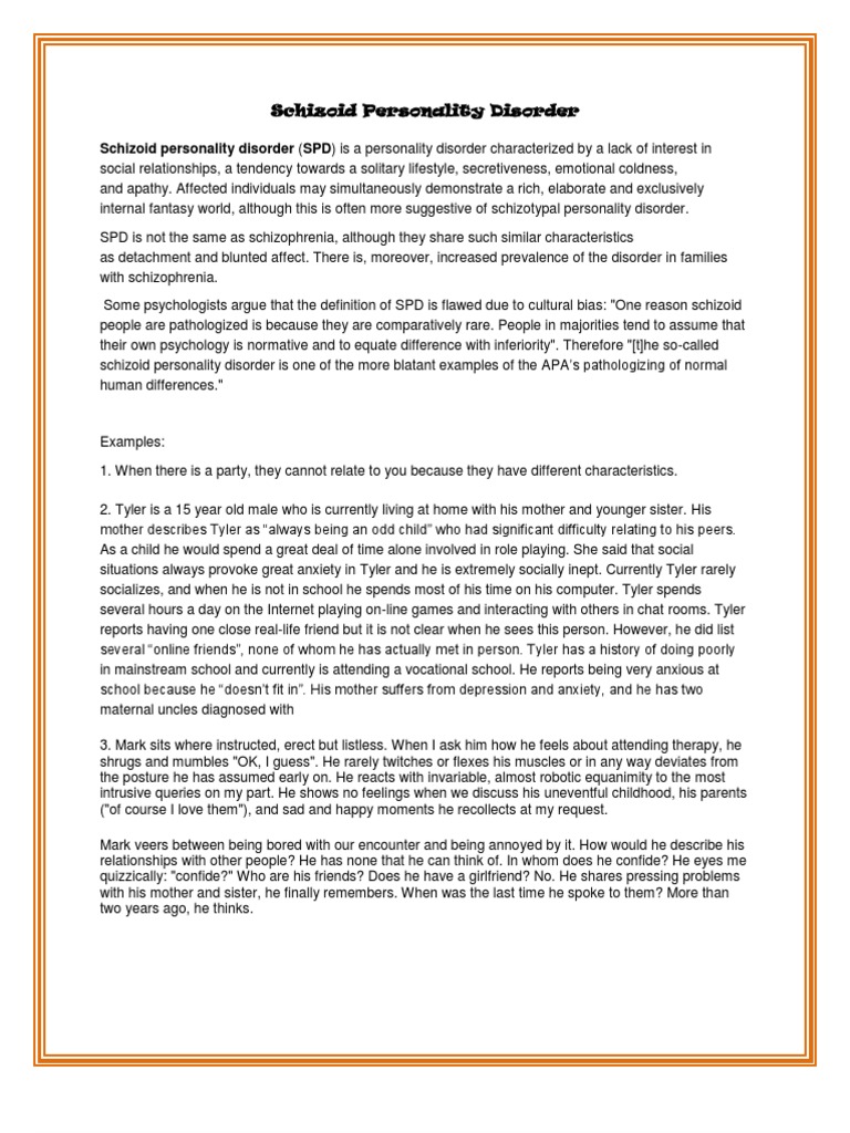 Schizoid Personality Disorder | PDF | Personality Disorder | Mental ...