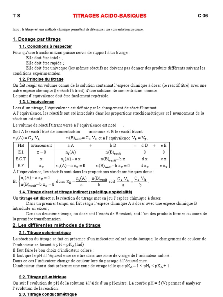 Titrages Acido-Basiques : Méthodes et Principes | PDF | Titrage | Chimie