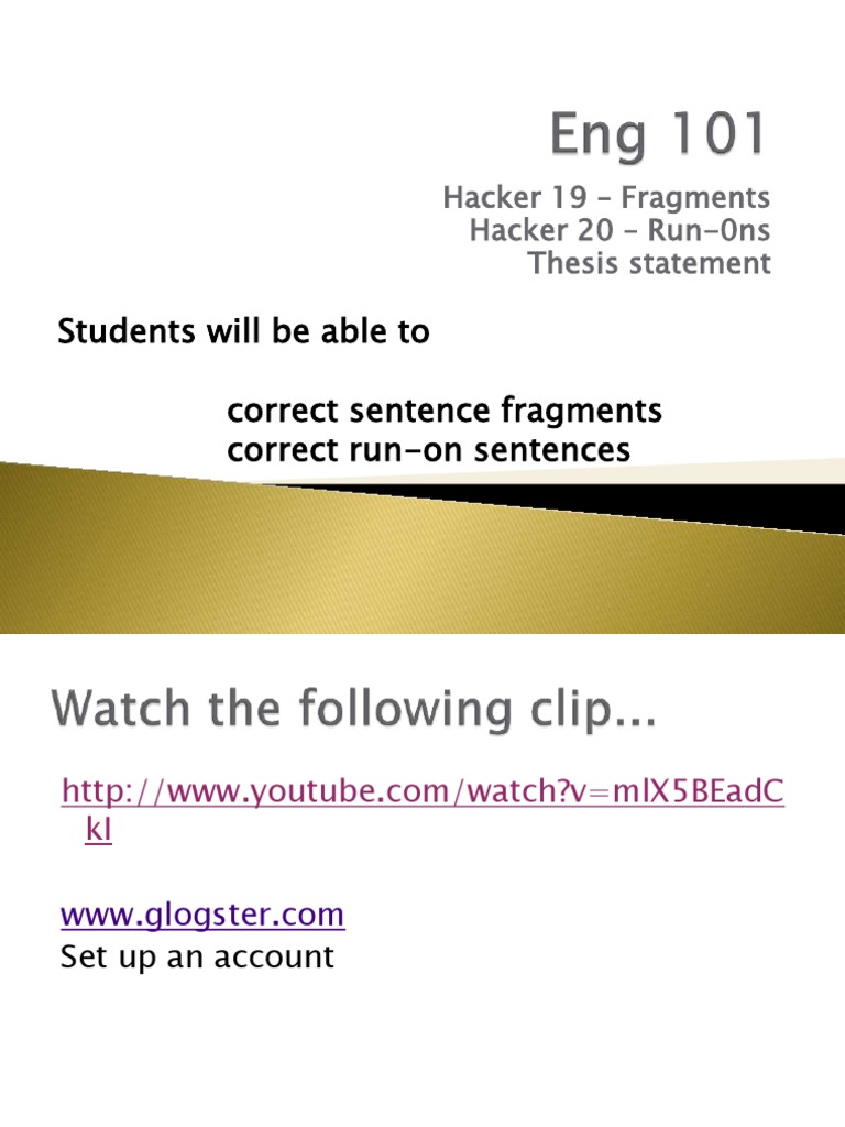 Eng 101 Frags Run-Ons Contthesis PDF | PDF | Comma | Rules
