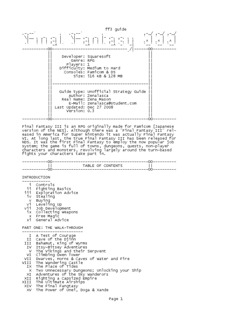 ff3 Guide, Final Fantasy 3 | PDF | Final Fantasy | Leisure