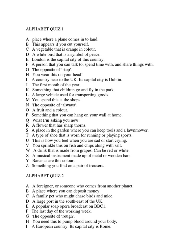 Alphabet Quiz 1 | PDF