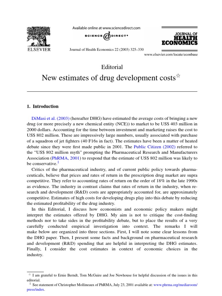 New Estimates of Drug Development Costs | PDF | Drug Development ...