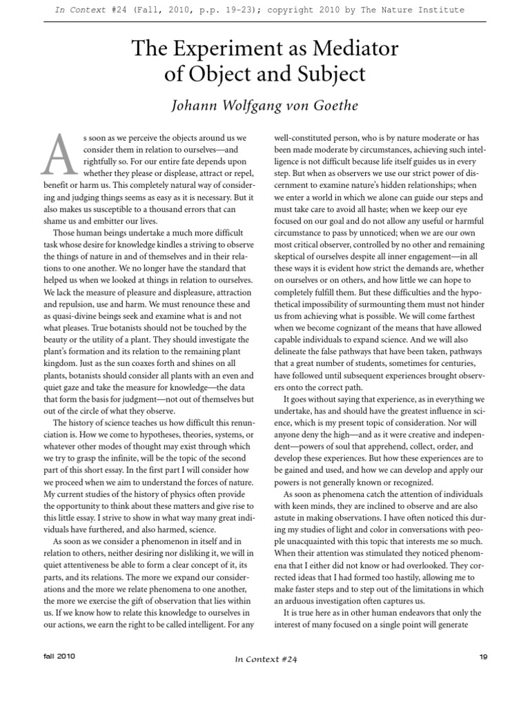 Goethe - The Experiment As Mediator of Object and Subject | PDF ...
