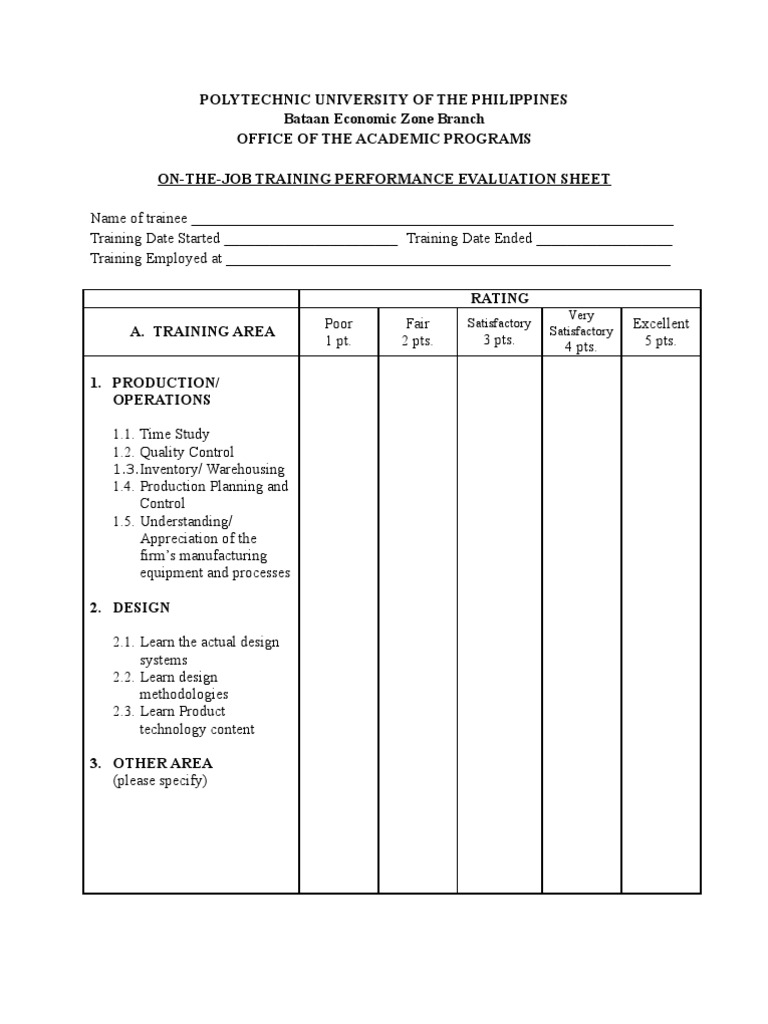 Evaluation Comments Examples For Ojt