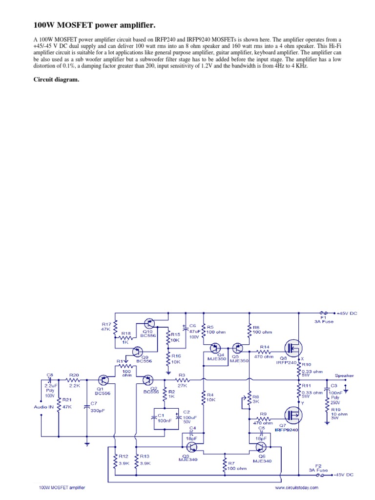 100W MOSFET Power Amplifier | PDF | Amplifier | Manufactured Goods