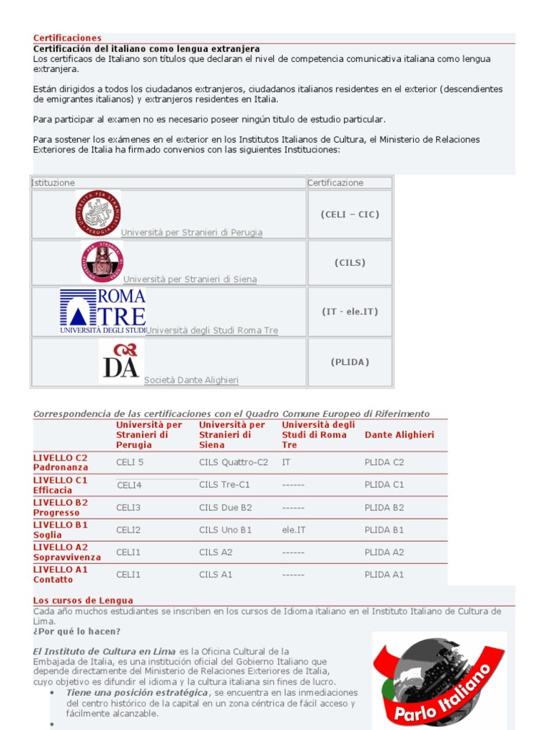 Certificaciones Italiano | PDF | Italia | Idioma italiano