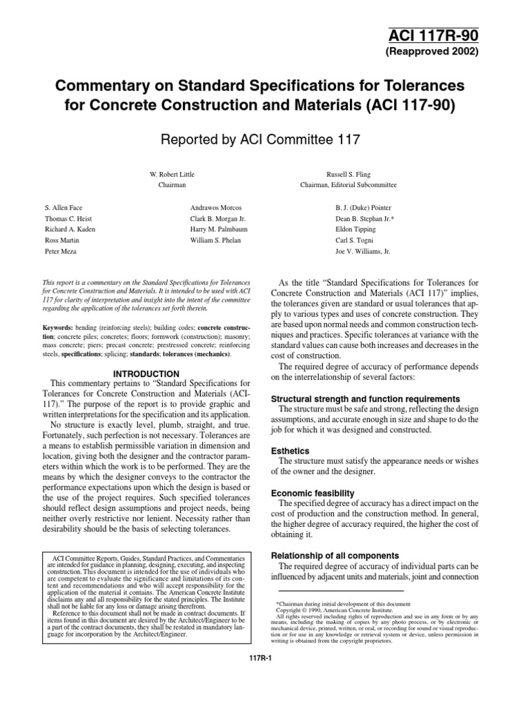 Aci 117 R90 | PDF | Engineering Tolerance | Concrete