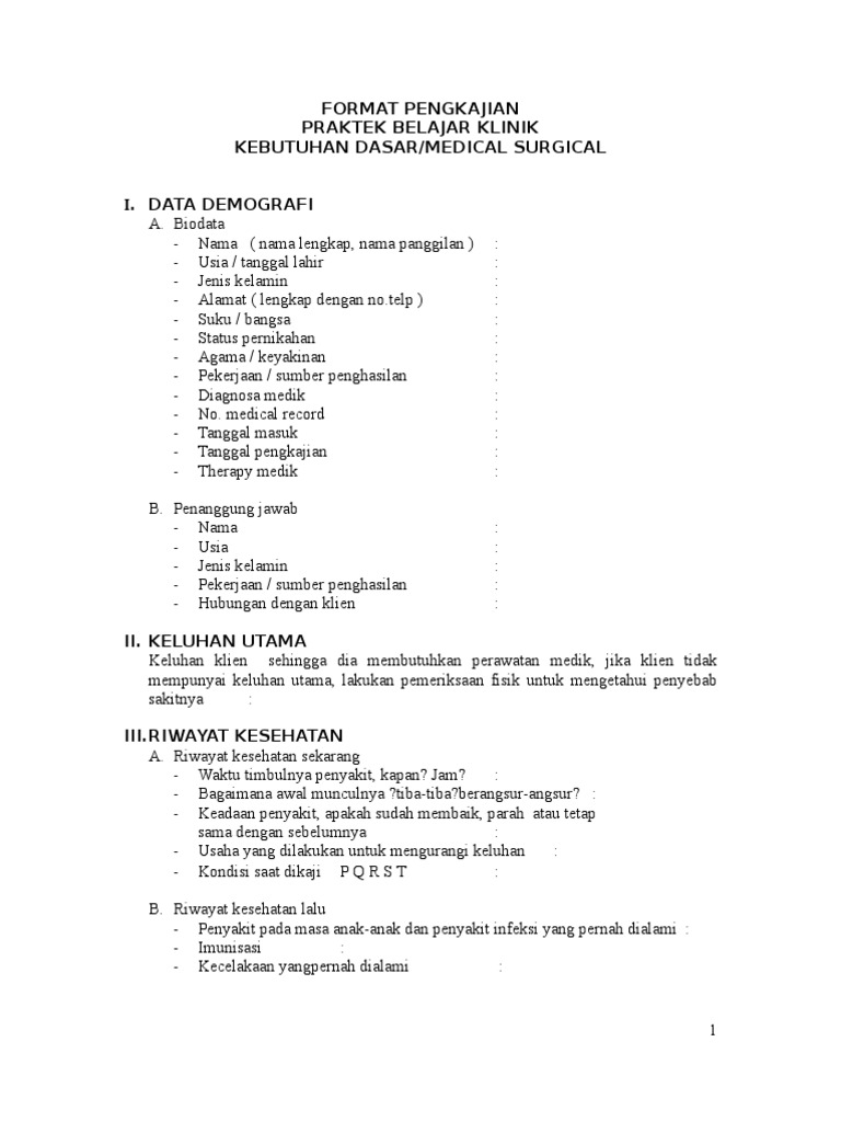 Format Pengkajian Askep Medikal Bedah | PDF