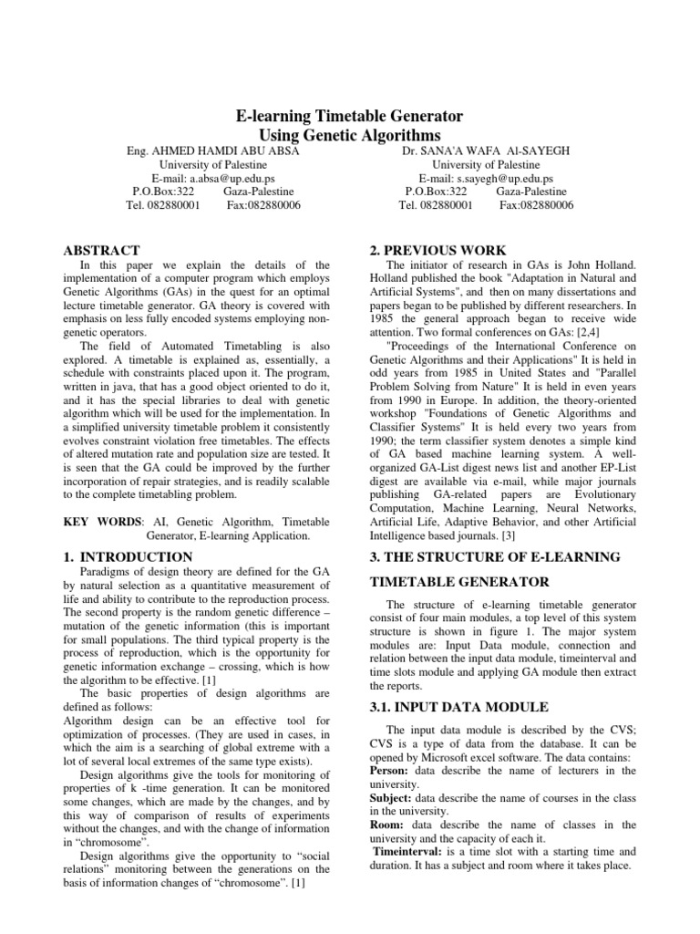 E-Learning Timetable Generator Using Genetic Algorithms | PDF | Genetic ...