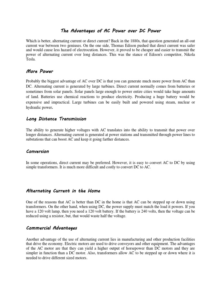 The Advantages of AC Power Over DC Power | PDF | Alternating Current ...