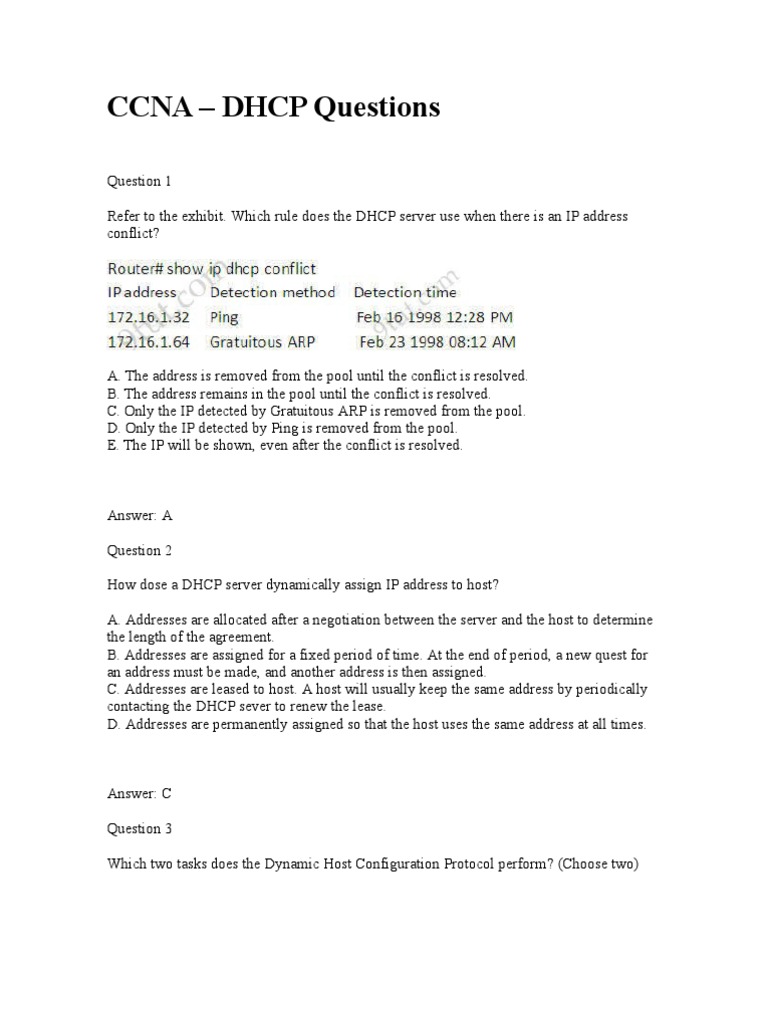DHCP Questions | PDF | Ip Address | Network Protocols