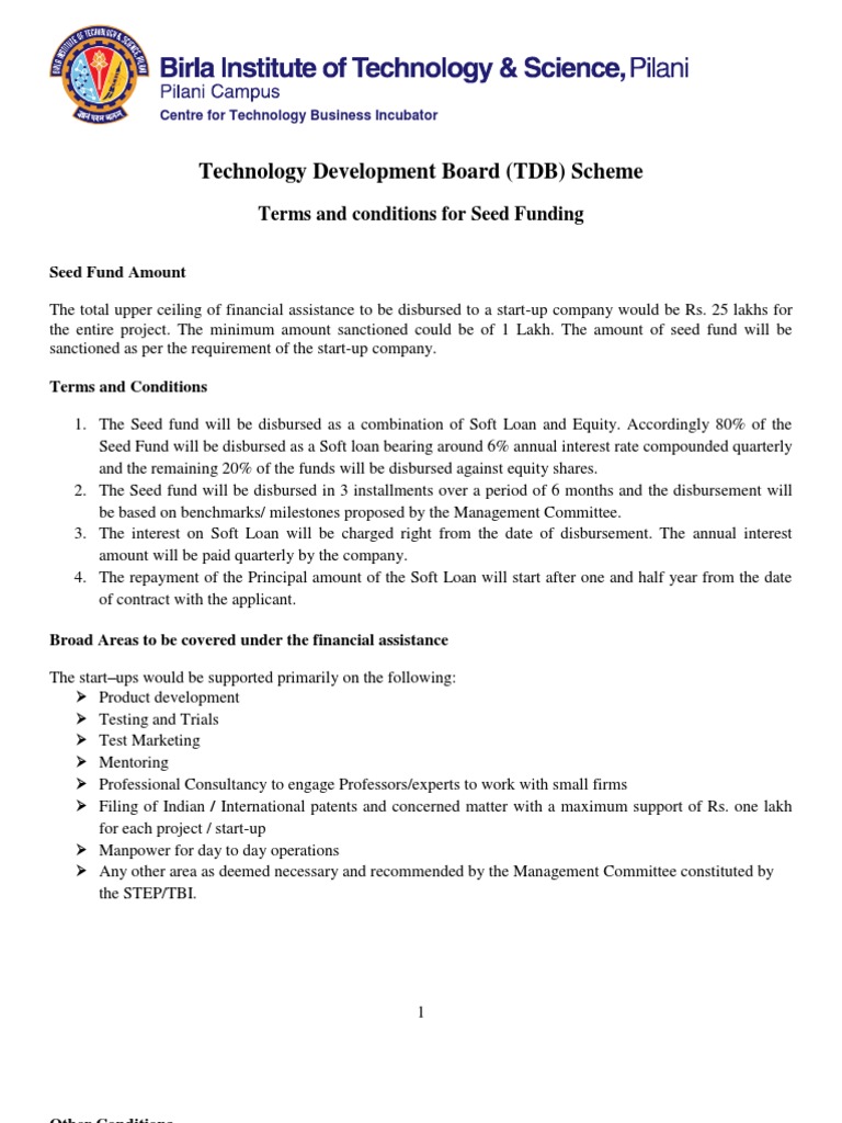 Technology Development Board (TDB) Scheme: Terms and Conditions For ...